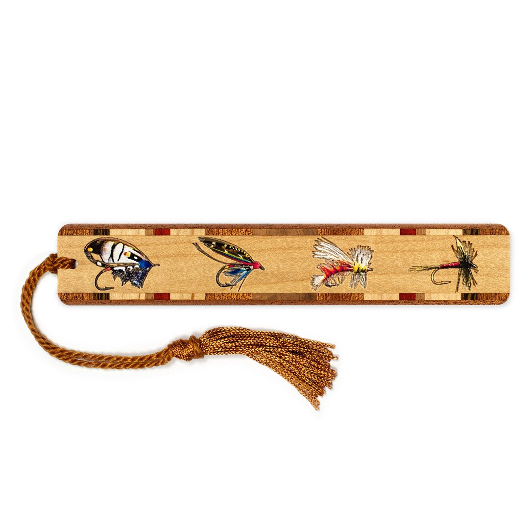 Fly Fishing Lures Wooden Bookmark Engraved With Color Accents ...