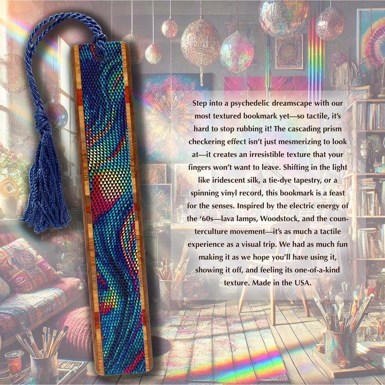 Wood Bookmark – Cascading Prism Colors With Iridescent Checkered ...
