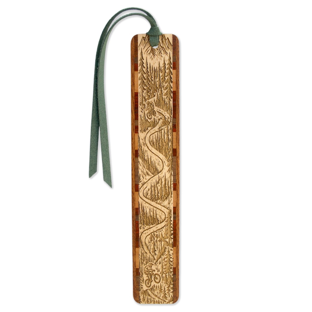 Laser Engraved Wood Bookmark – Mountain Biker Trail Design, Forest ...