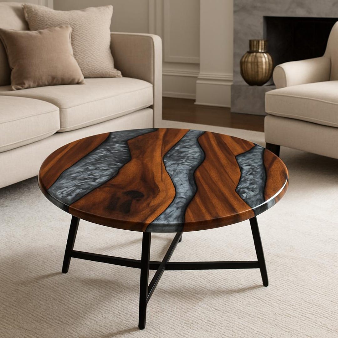 Handmade Walnut River Coffee Table | Grey Epoxy Resin Inlay - Etsy