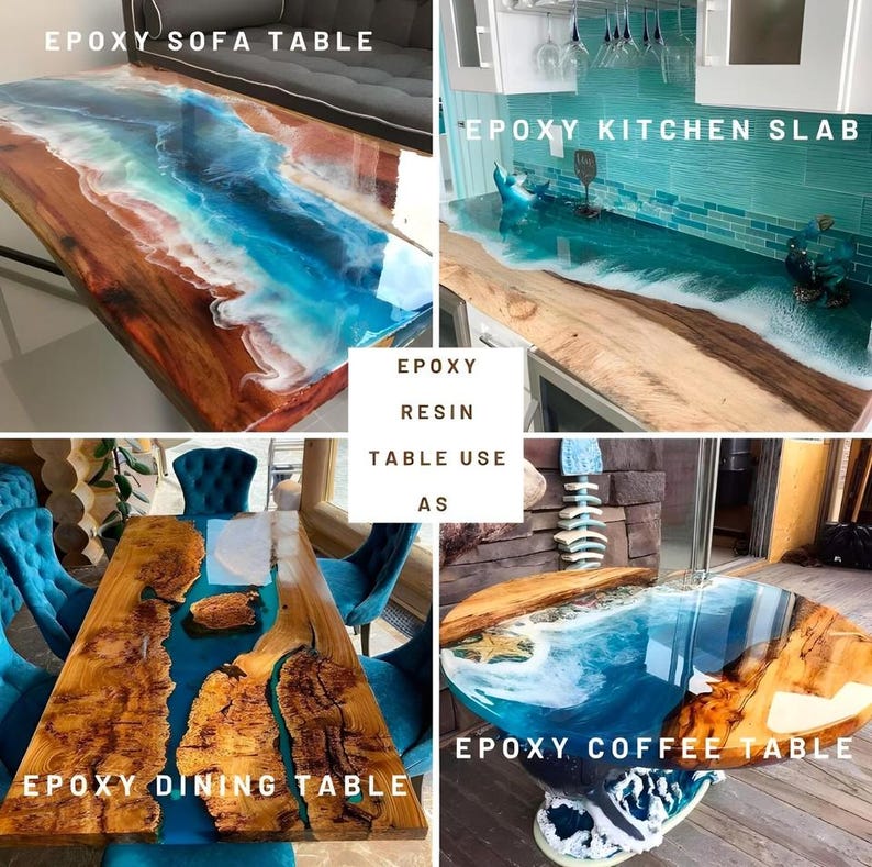 Custom Epoxy Resin Wood Table | Blue Coffee Table Handmade | Modern ...