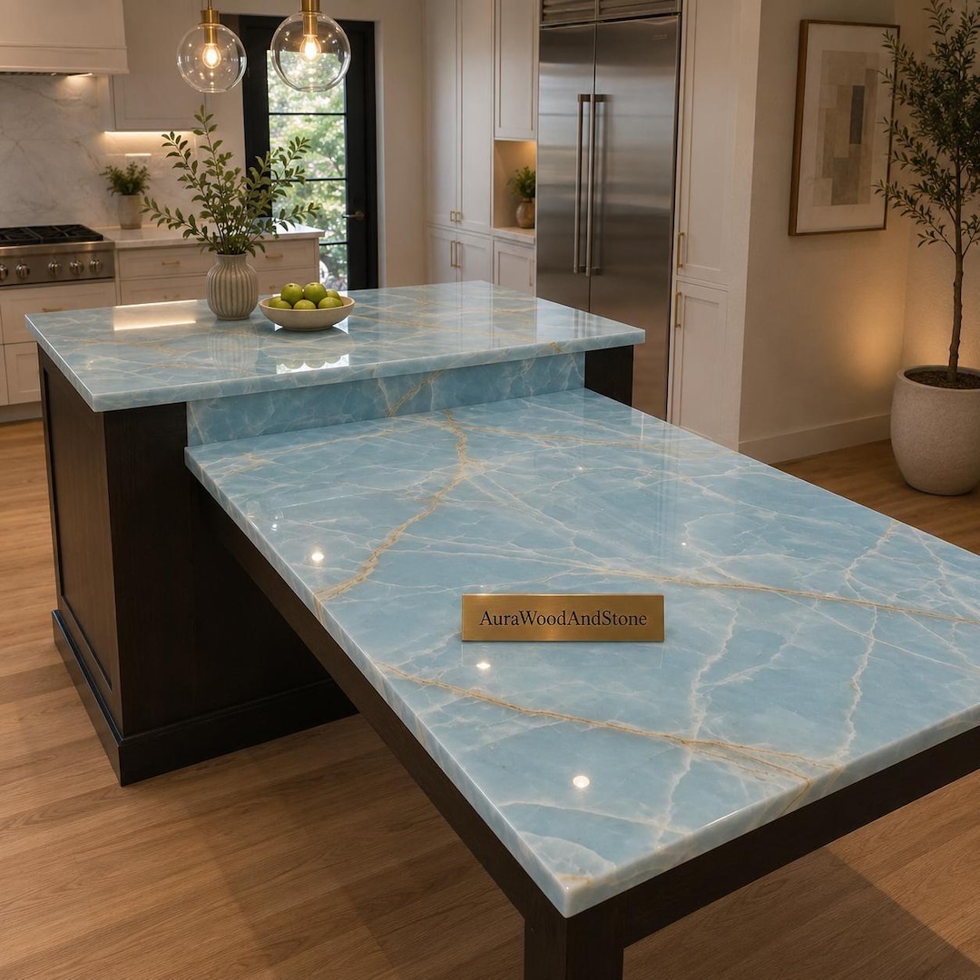 Blue Onyx Stone Countertop, Custom Made Natural Onyx Slab, Luxury ...