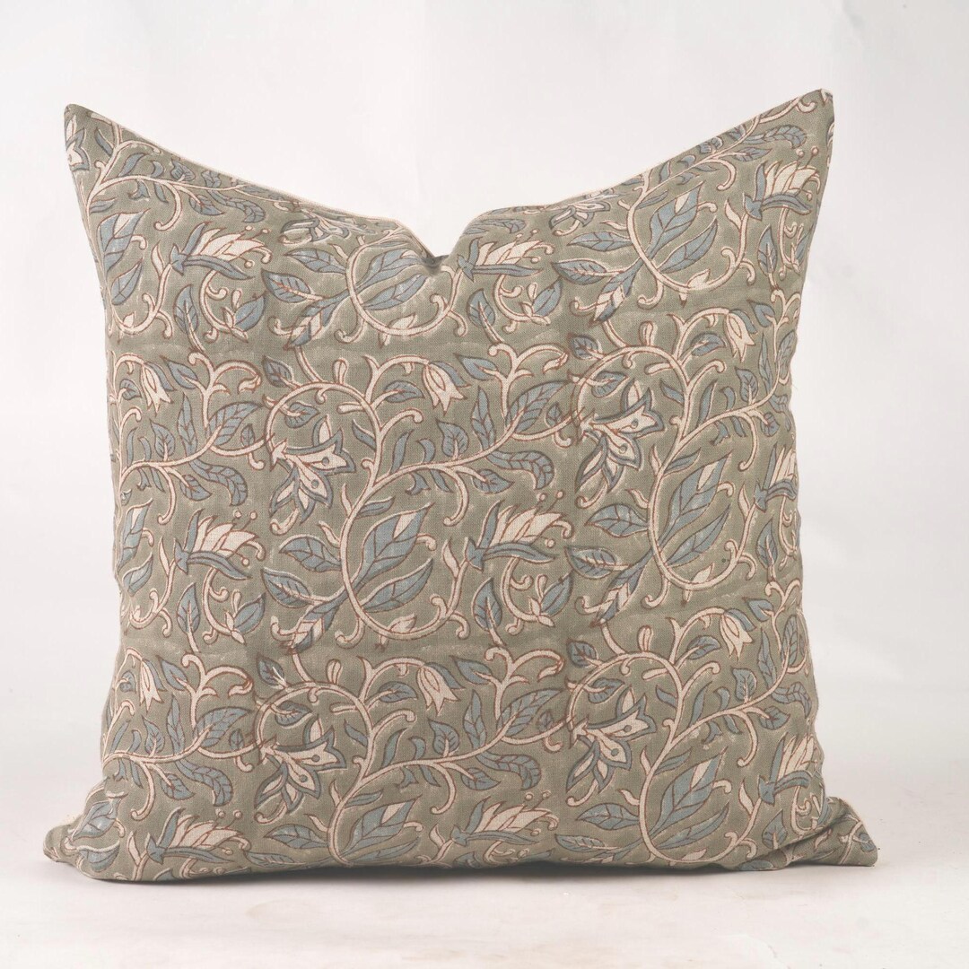 French Country Pillow Sage Green Pillow Cover Spring Floral Pillow Blue ...