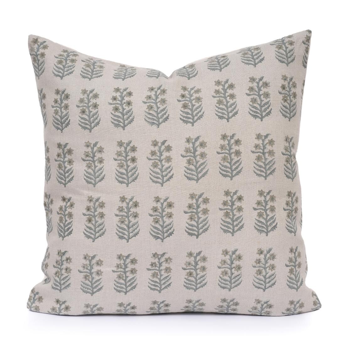 Pillow Cover Spring Blue Floral Throw Pillow Green French Country ...