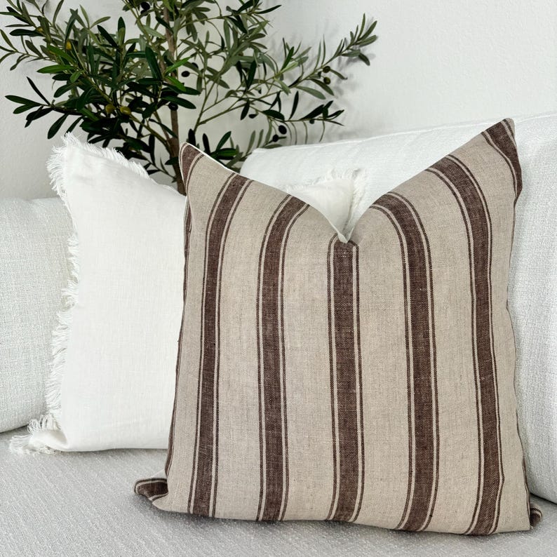 Stripe Pillow Cover Stripe Lumbar Housewarming Gift Linen Pillow Cover ...