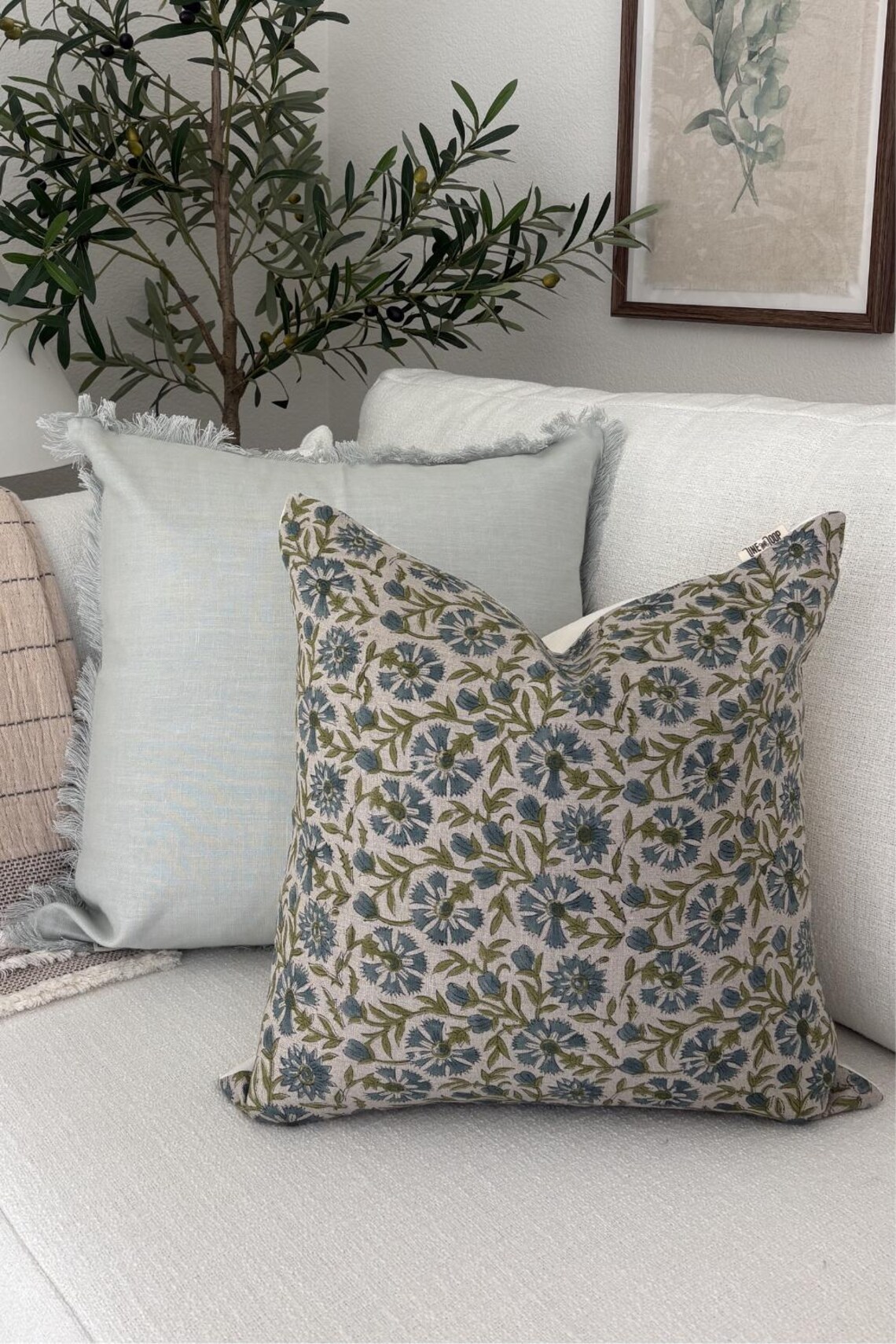 Blue Floral Pillow Cover Throw Pillow Bedroom Accent Living Room ...
