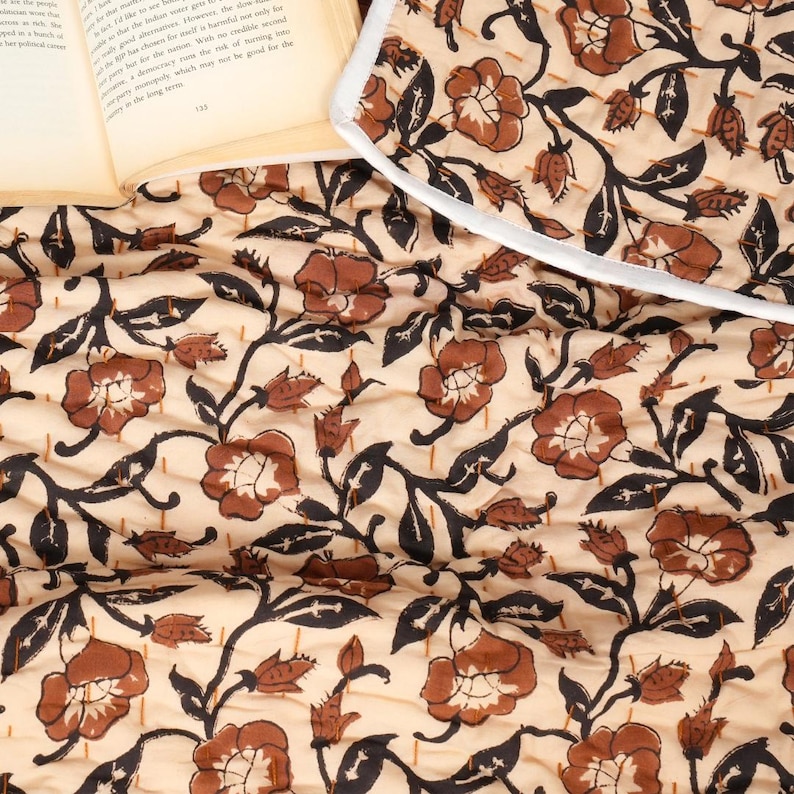 Brown Fall Quilt Block Print Bedding Reversible Bedroom Decor Fall Gift ...