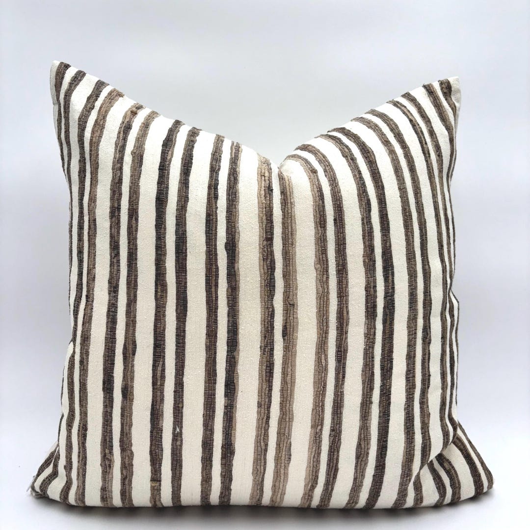 Stripe Pillow Cover Brown Stripe Throw Pillow Textured Pillow Farmhouse ...