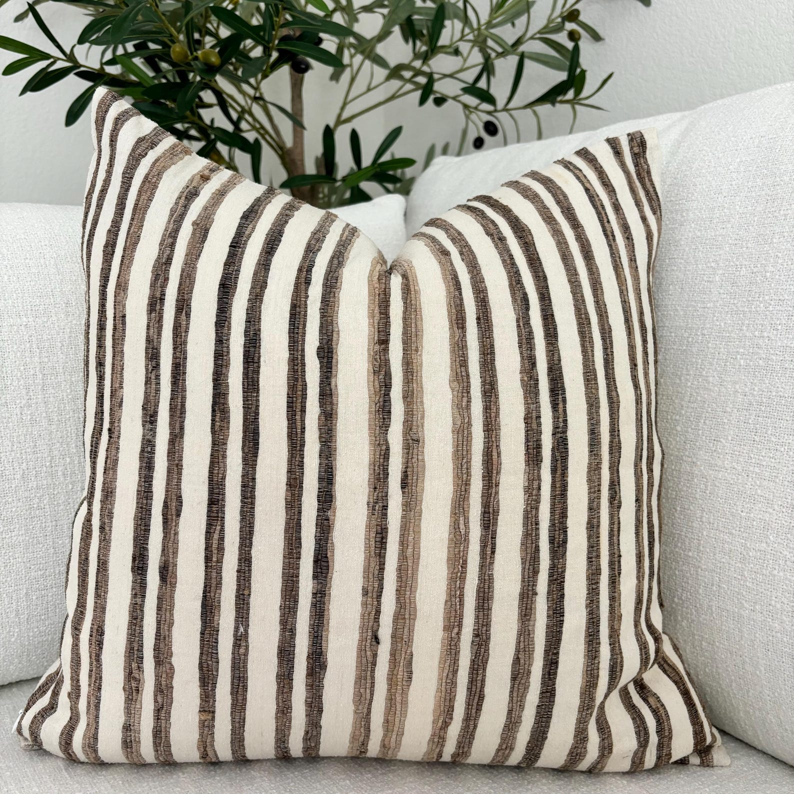 Stripe Pillow Cover Brown Stripe Throw Pillow Textured Pillow Farmhouse ...