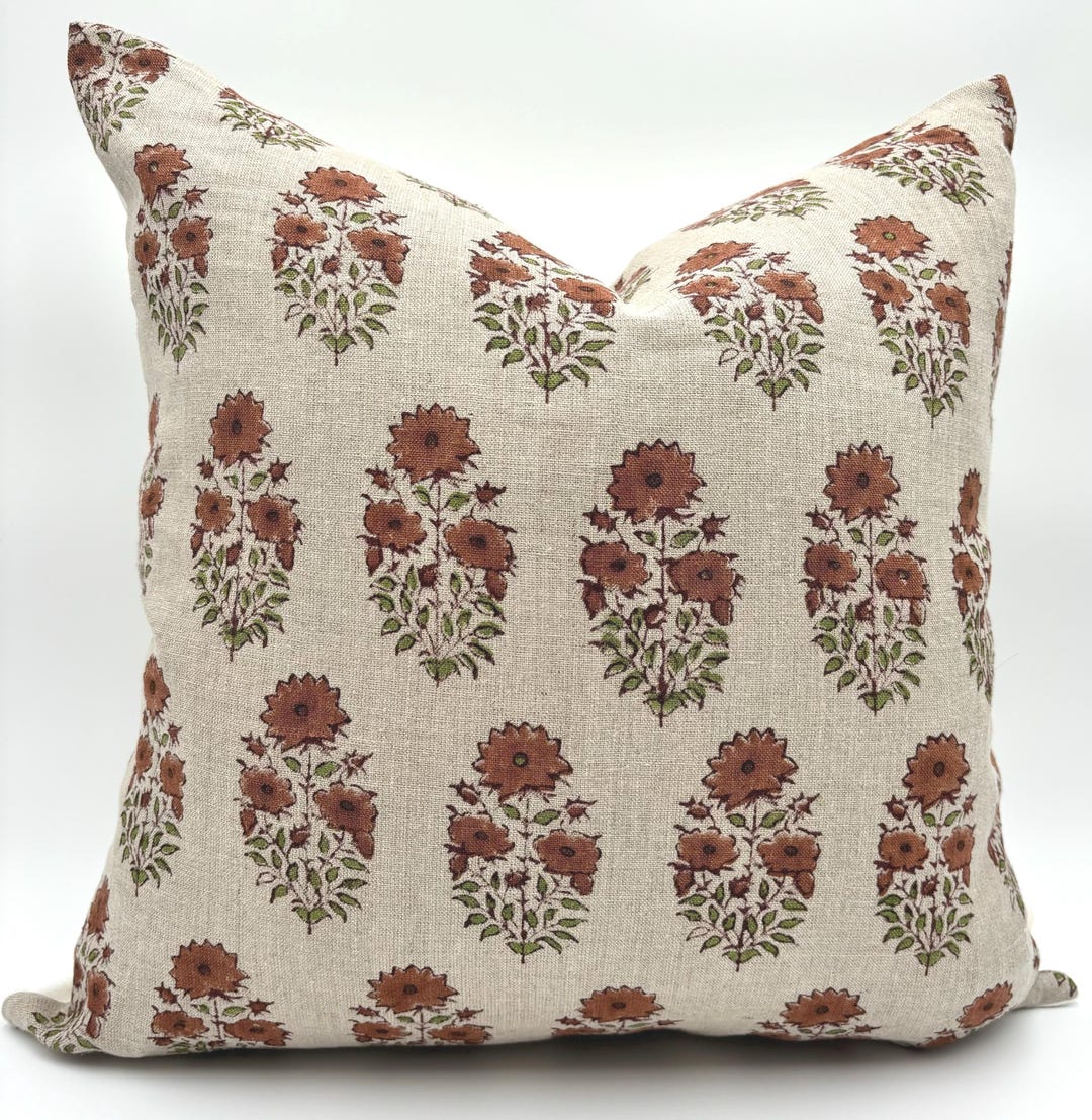 Linen Boho Pillow Cover Size Rustic Farmhouse Block Print Country ...