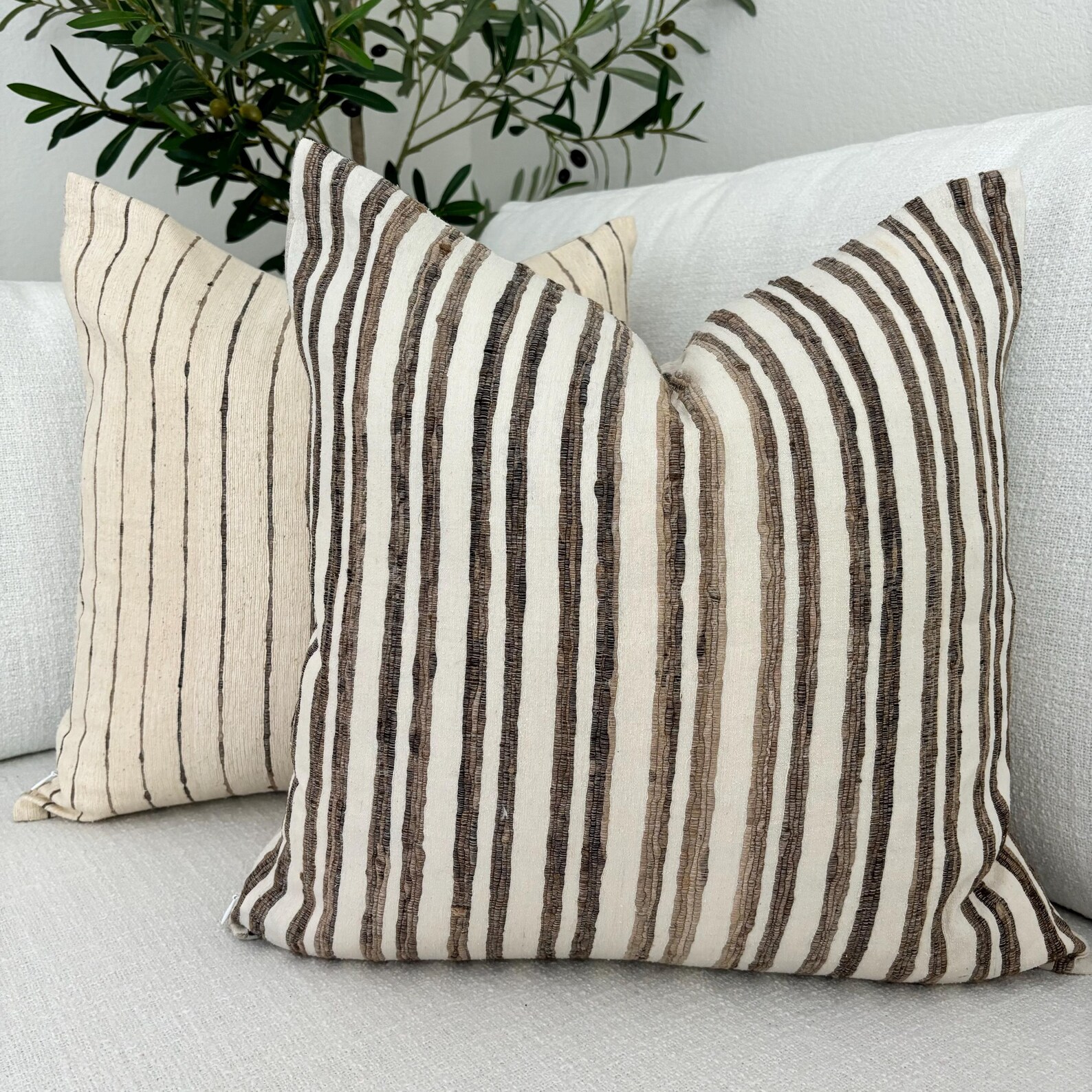 Stripe Pillow Cover Brown Stripe Throw Pillow Textured Pillow Farmhouse ...