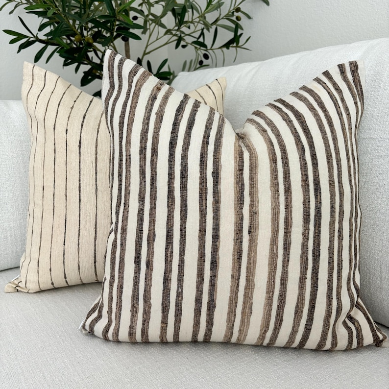 Stripe Pillow Cover Brown Stripe Throw Pillow Textured Pillow Farmhouse ...