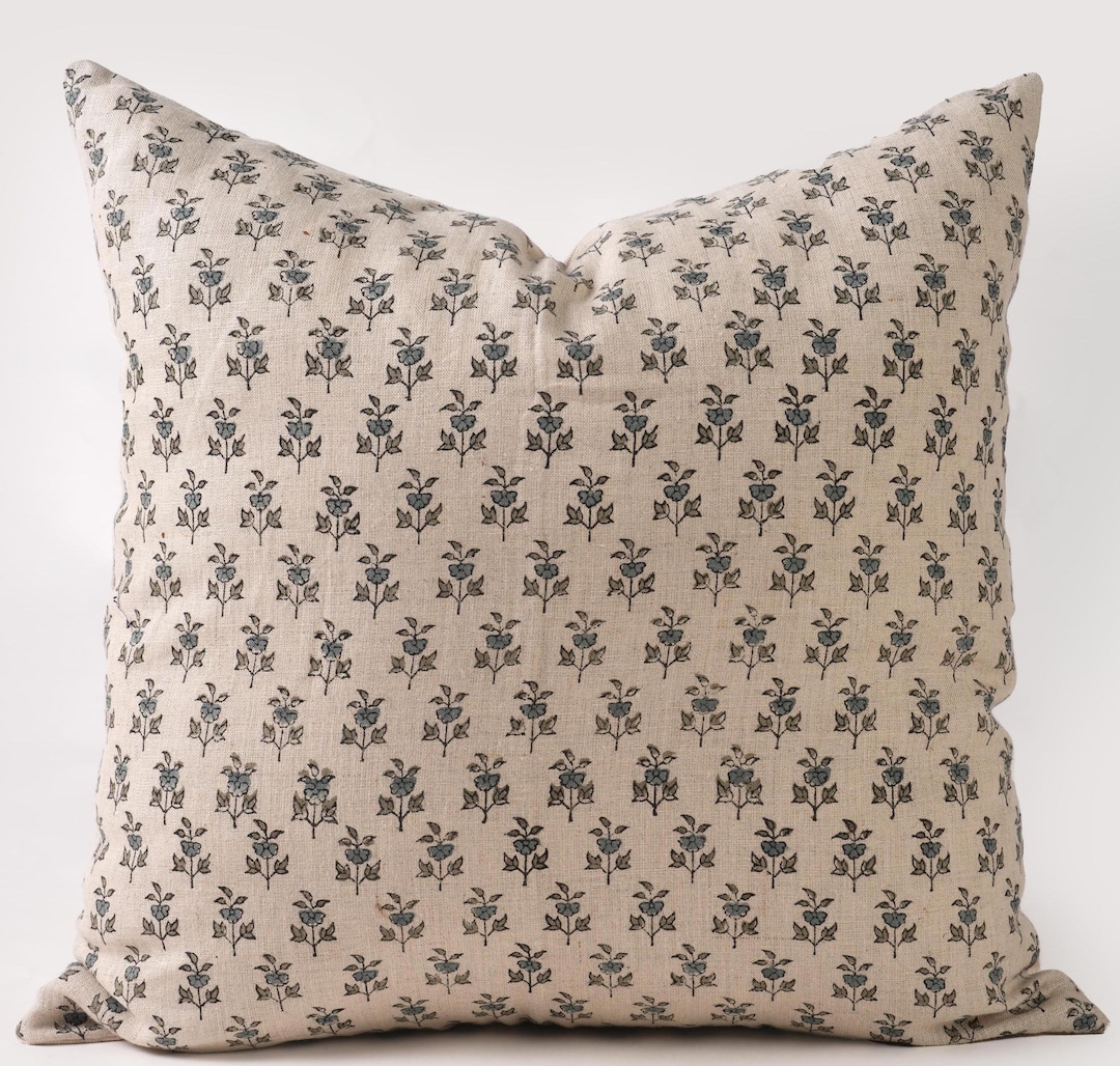 French Blue Pillow Cover Spring Floral Throw Pillow Custom Size Lumbar ...