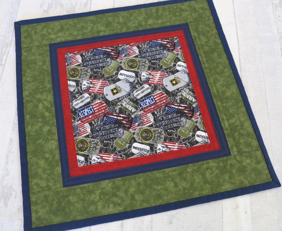 Patriotic Military US Army Quilted Table Topper Approx. 14.25" Square ...