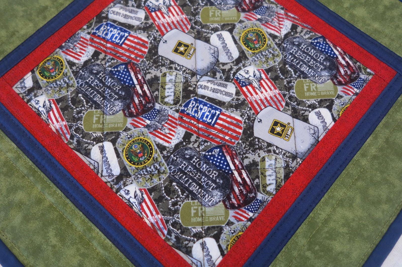 Patriotic Military US Army Quilted Table Topper Approx. 14.25" Square ...
