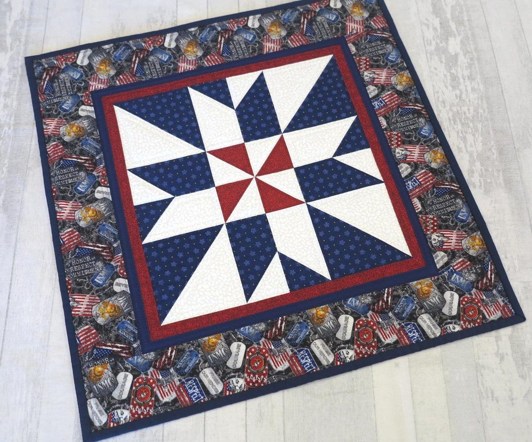 USMC Patriotic Military Honor Fabric Quilted Table Topper Approx. 19.75 ...