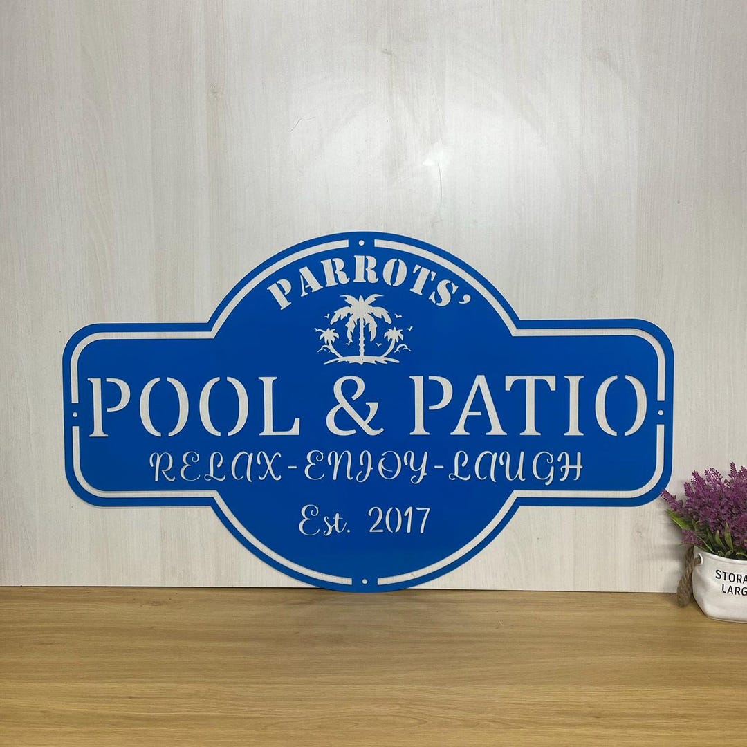 Personalized Backyard Oasis Metal Wall Art, Custom Poolside Bar Metal ...