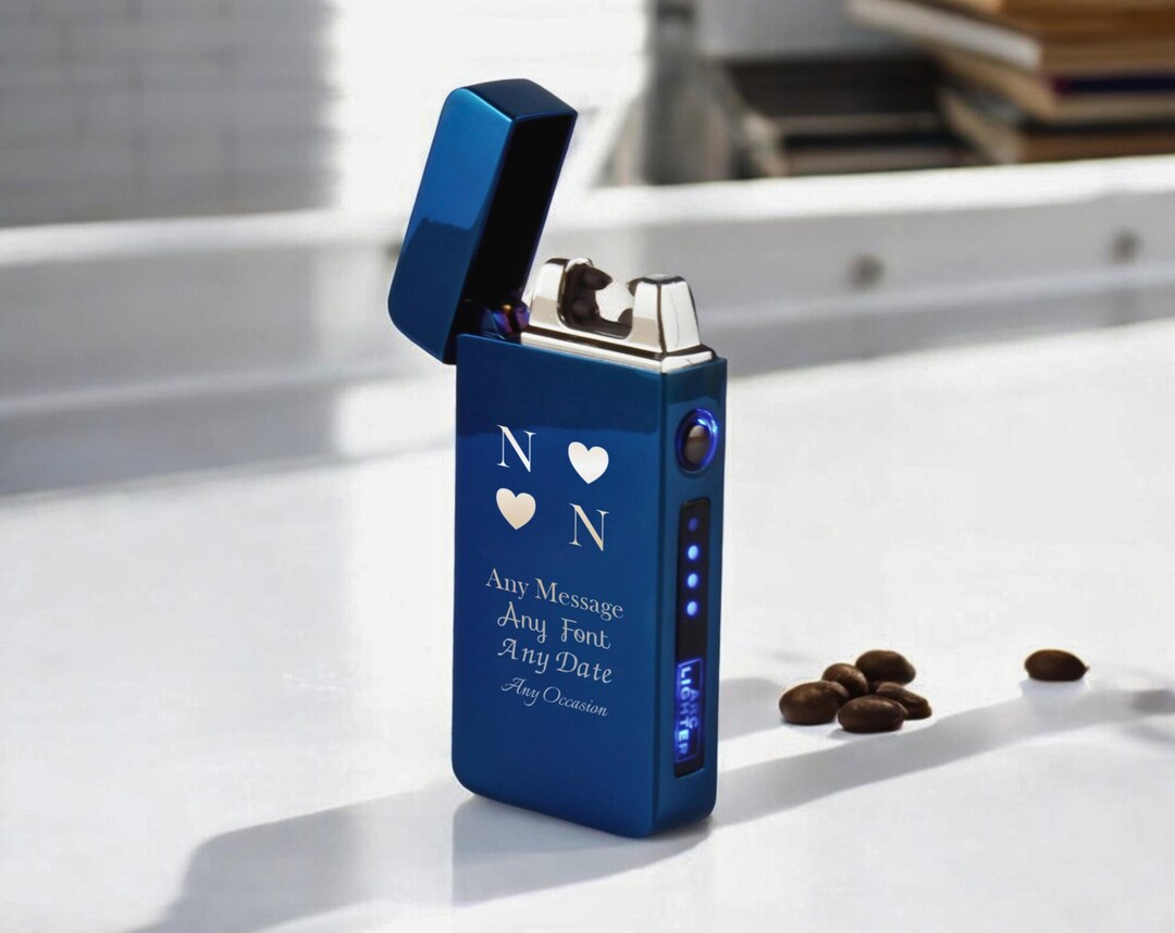 Personalized Blue Arc Lighter, Engraved Heart Initials, Ideal for ...