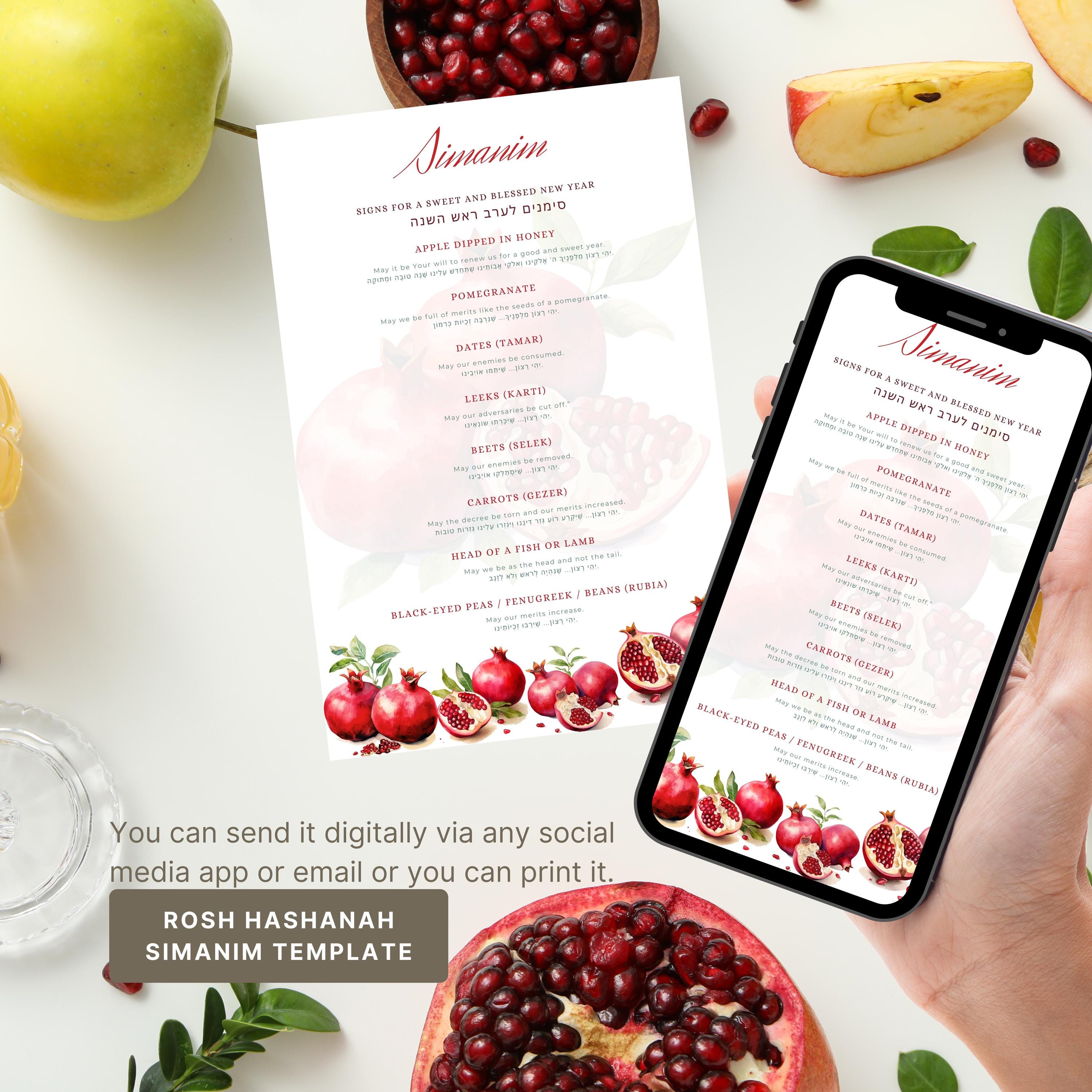 Rosh Hashanah Simanim Card | Jewish New Year Blessings | Printable Simanim Guide | Shana Tova ...