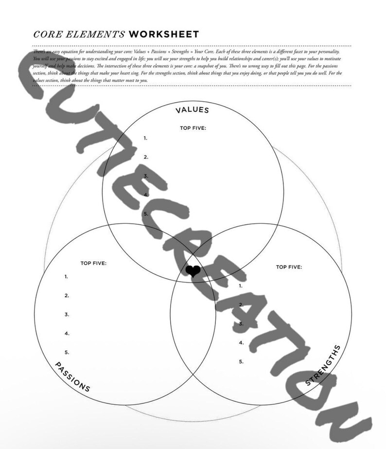 Core Values Discovery Worksheet – Printable Self-awareness Venn Diagram ...