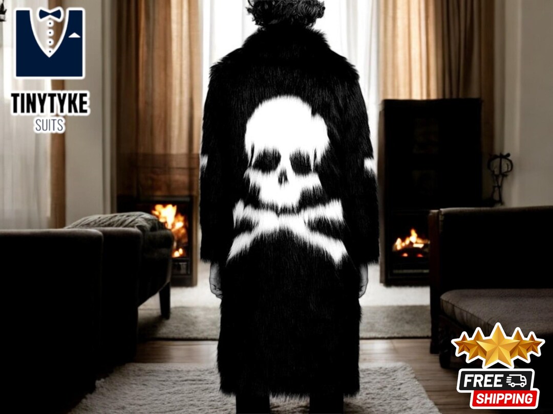 Unisex Gothic Faux-fur Coat | Skull and Crossbones Jacket | Cyberpunk ...