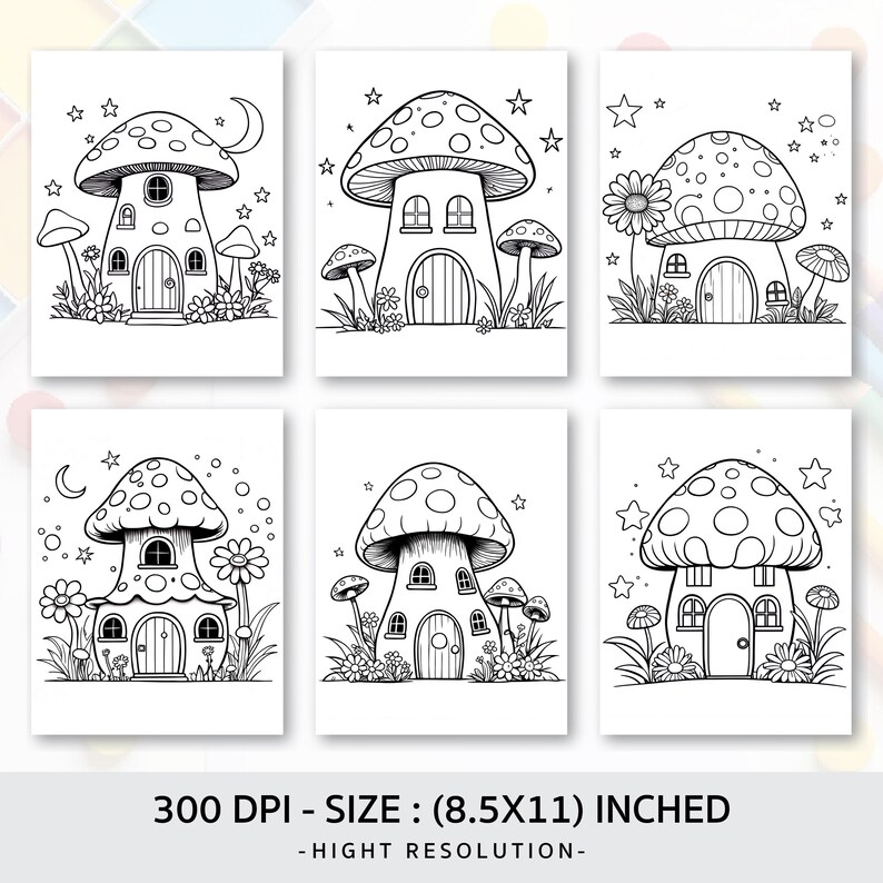 30 Mushroom House Coloring Pages. Bold Easy Line. Safari Coloring Page ...