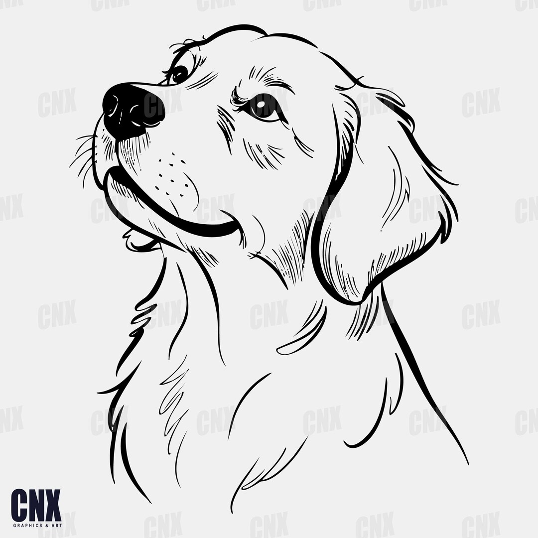7 Golden Retriever SVG Bundle, Dog Line Art Clipart, Pet Portrait ...