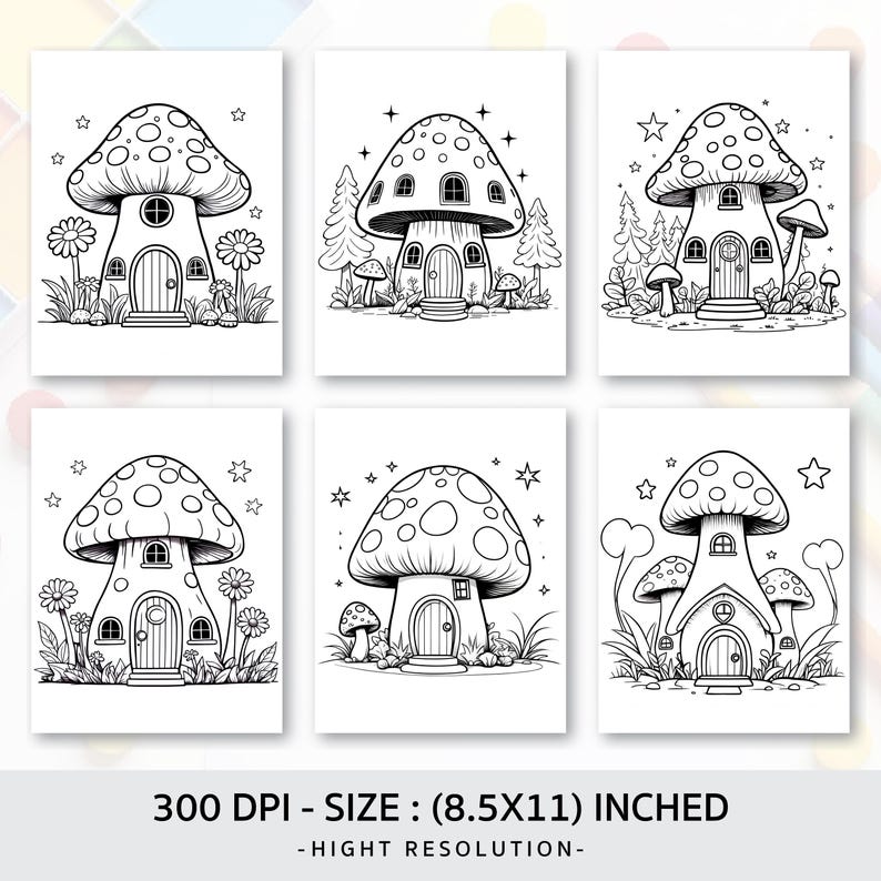 30 Mushroom House Coloring Pages. Bold Easy Line. Safari Coloring Page ...