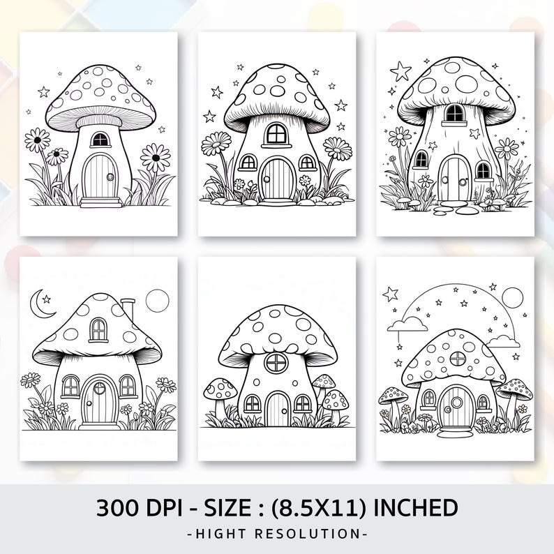 30 Mushroom House Coloring Pages. Bold Easy Line. Safari Coloring Page ...