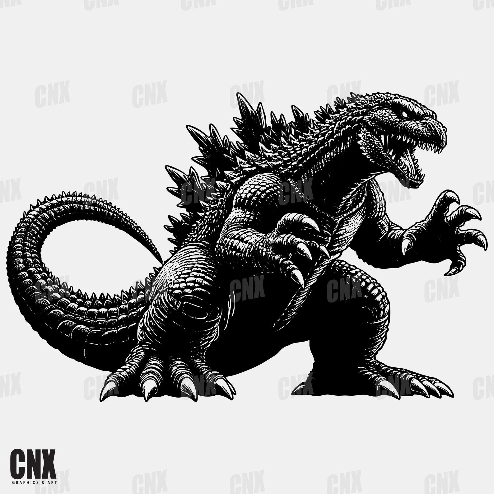 5 Godzilla Silhouette. Godzilla Svg. Godzilla Illustrator. Monster ...