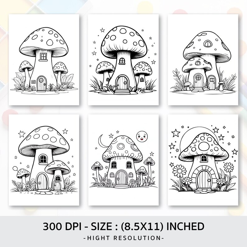 30 Mushroom House Coloring Pages. Bold Easy Line. Safari Coloring Page ...