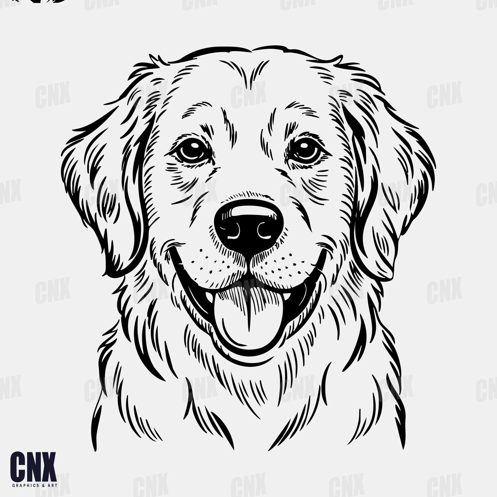 7 Golden Retriever SVG Bundle, Dog Line Art Clipart, Pet Portrait ...