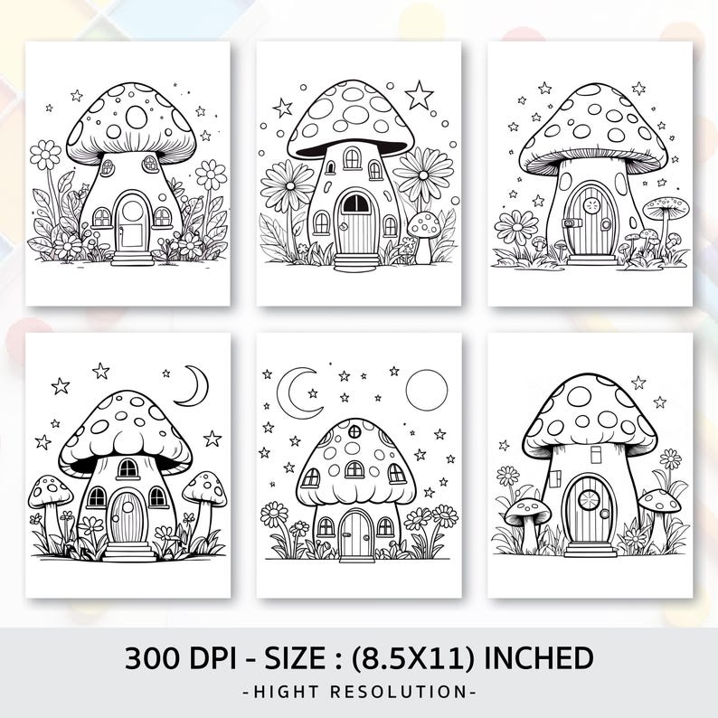 30 Mushroom House Coloring Pages. Bold Easy Line. Safari Coloring Page ...