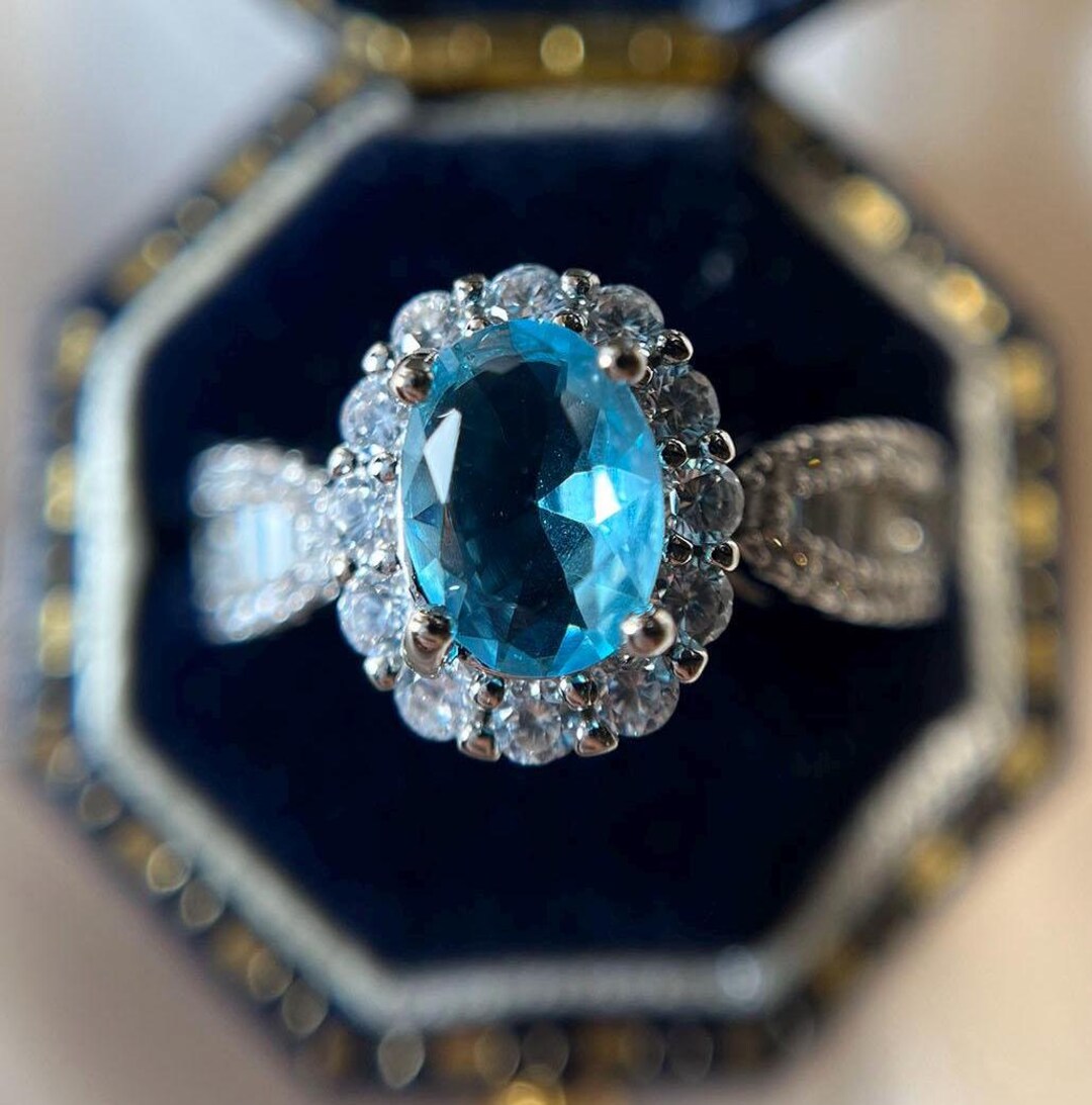 3 Carat Lab-grown Paraiba Blue Diamond Ring | Oval Cut | AU750 Gold ...