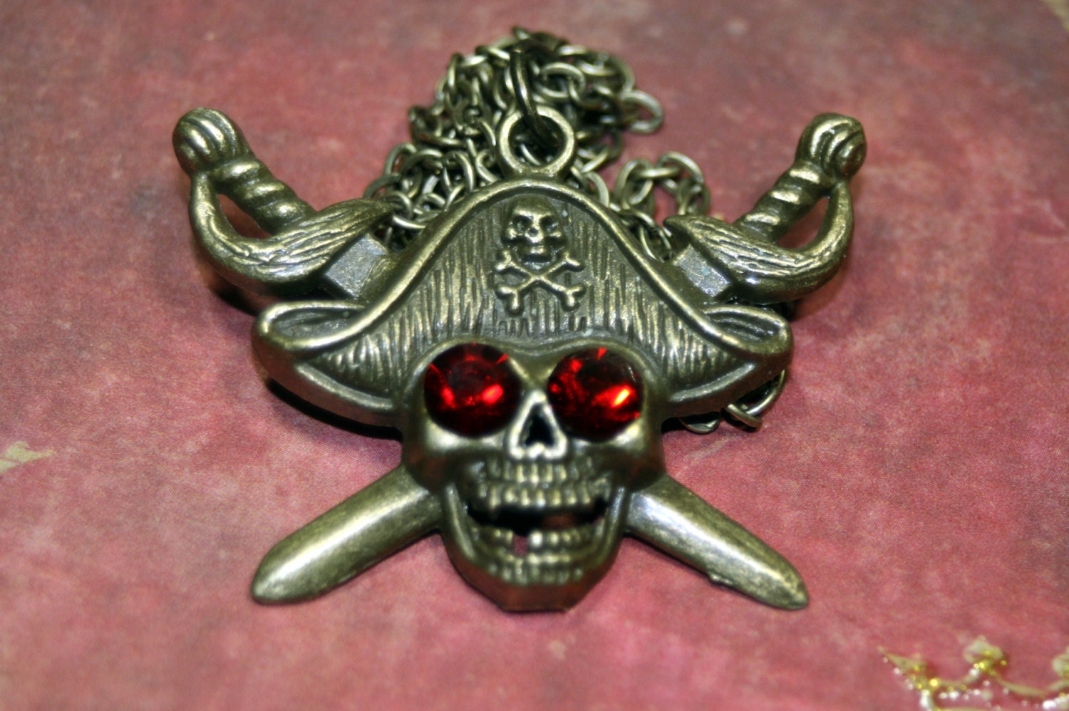 Blood Red Jolly Rogers Pirate Necklace X Long Layering Vintage ...