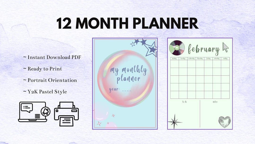 Printable Planner | Aesthetic Monthly Caldendar | Pastel Y2K 2000’s ...
