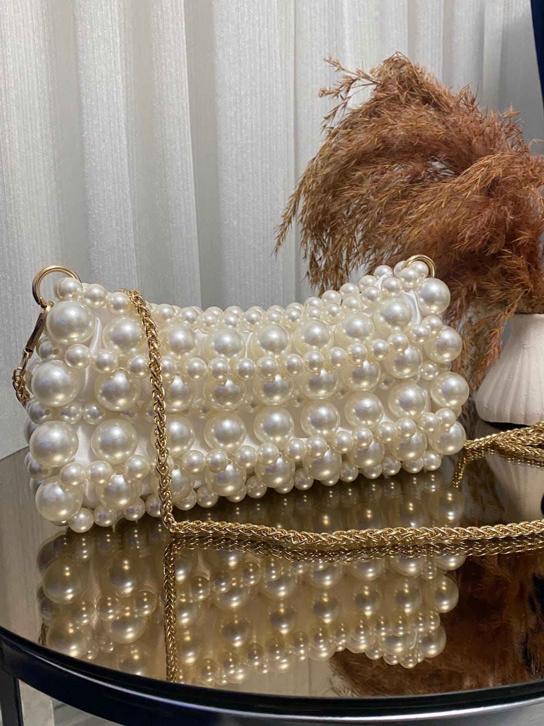 Pearl Bead Bag Pearl Clutch Bag Pearl Handbag Pearl Purse White Pearl ...