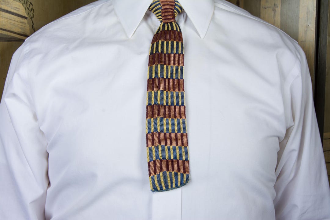 Vintage 1920s Knit Silk Tie in Brown, Yellow and Blue - Very Short - Etsy