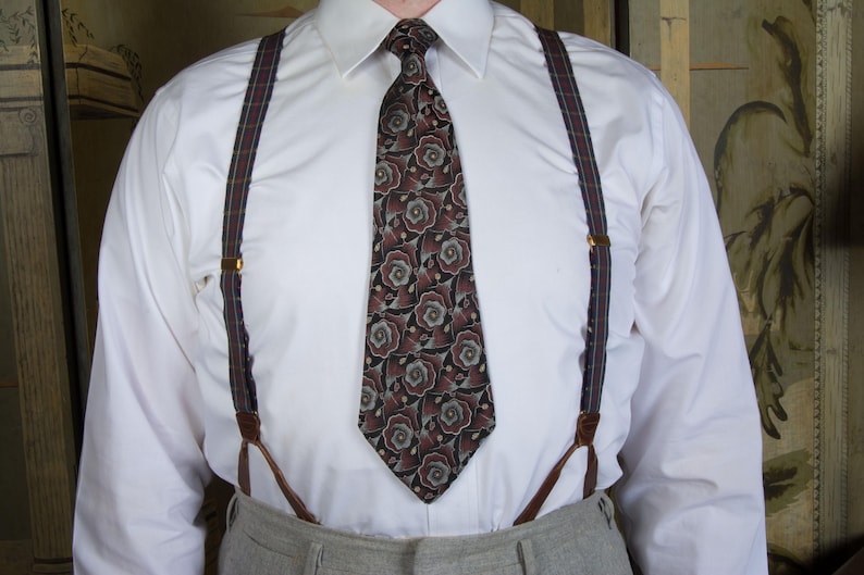 Vintage 1930s 40s HICKOK Blue and Red Plaid Elastic Suspenders With ...