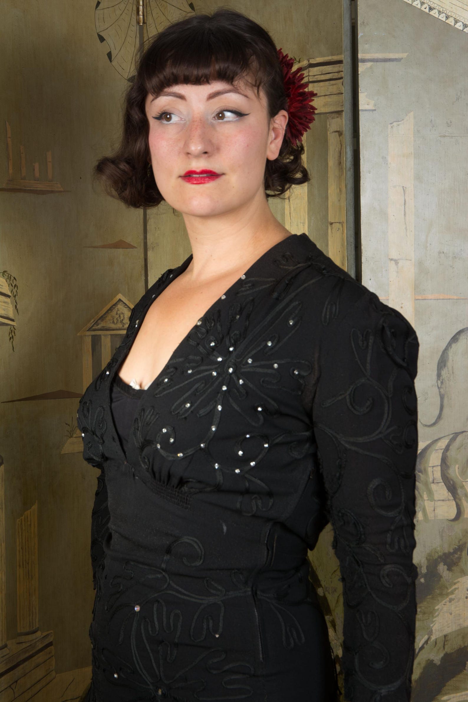 1940s Dress - WOUNDED BIRD Vintage 40s Black Rayon Dress With Soutache ...