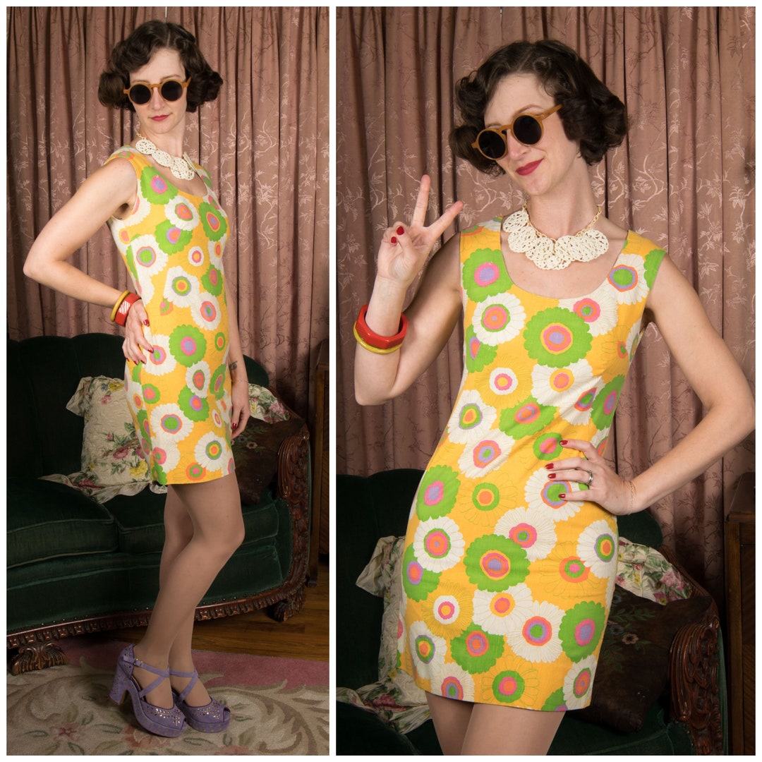 1960s Dress Cutest Vintage 60s Summer Flower Power Mod Mini Dress in ...