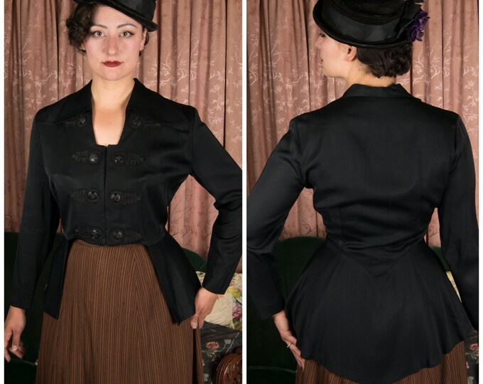 1940s Edwardian Style Jacket - Uniquely Altered 1940s Black Gabardine ...