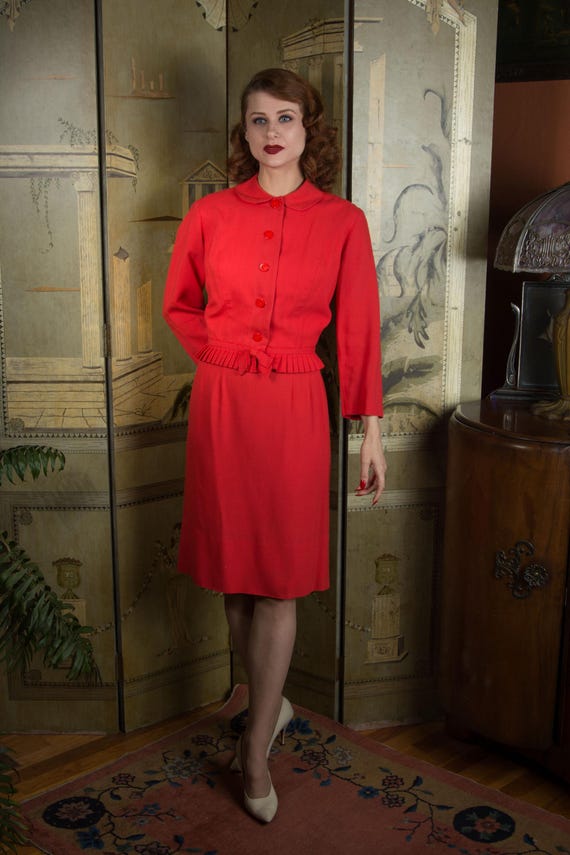 1950s Dress Set - Bright Red Late 50s/Early 60s Two … - Gem