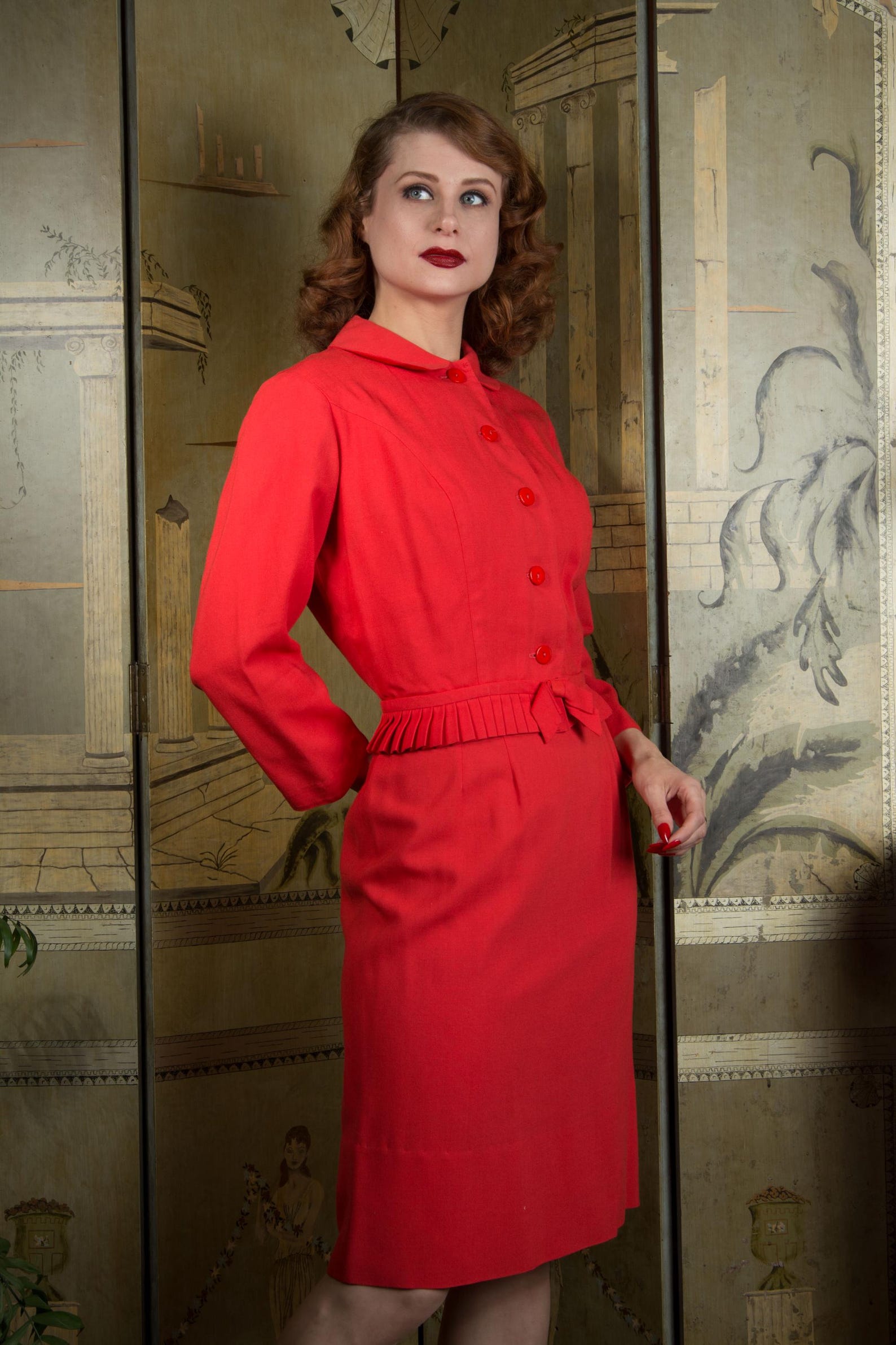 1950s Dress Set - Bright Red Late 50s/early 60s Two Piece Dress and ...