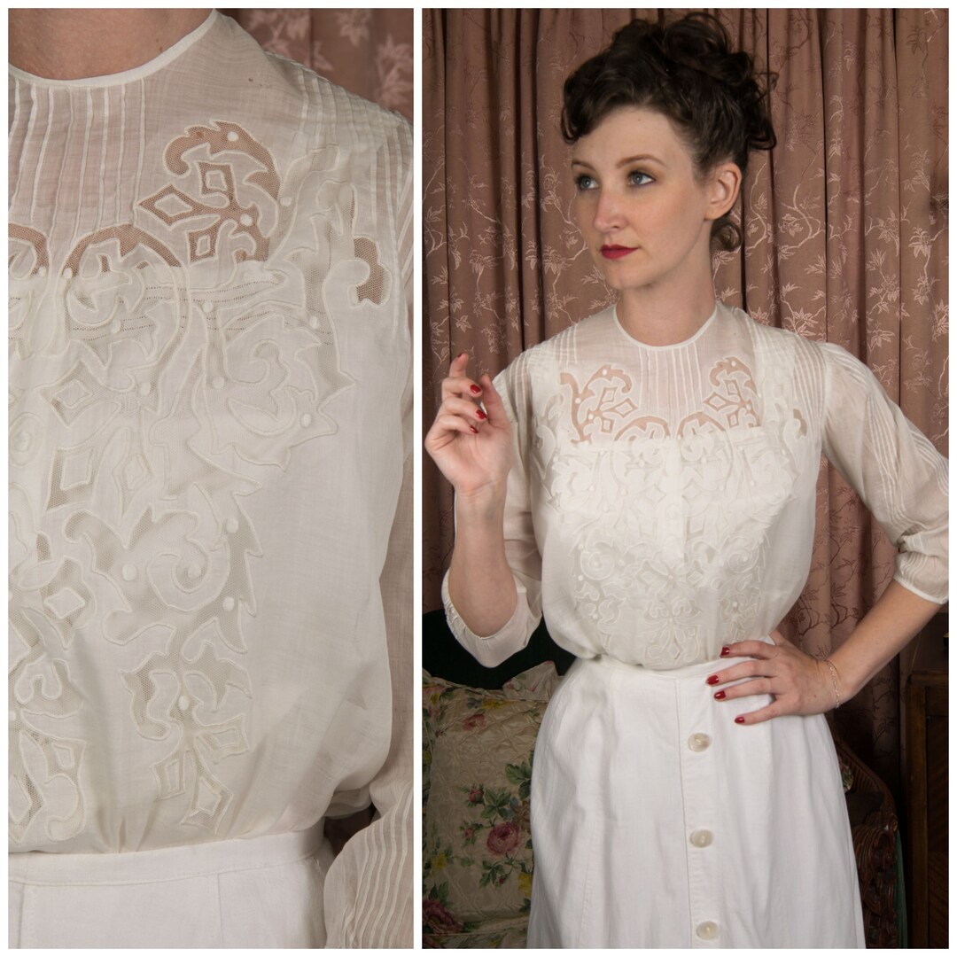 1900s Blouse Authentic Antique Edwardian Arts and Crafts Cotton Blouse ...