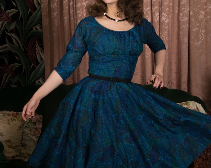 1950s Dress - Saturated Indigo Blue Wool 50s Day Dress With Dolman ...