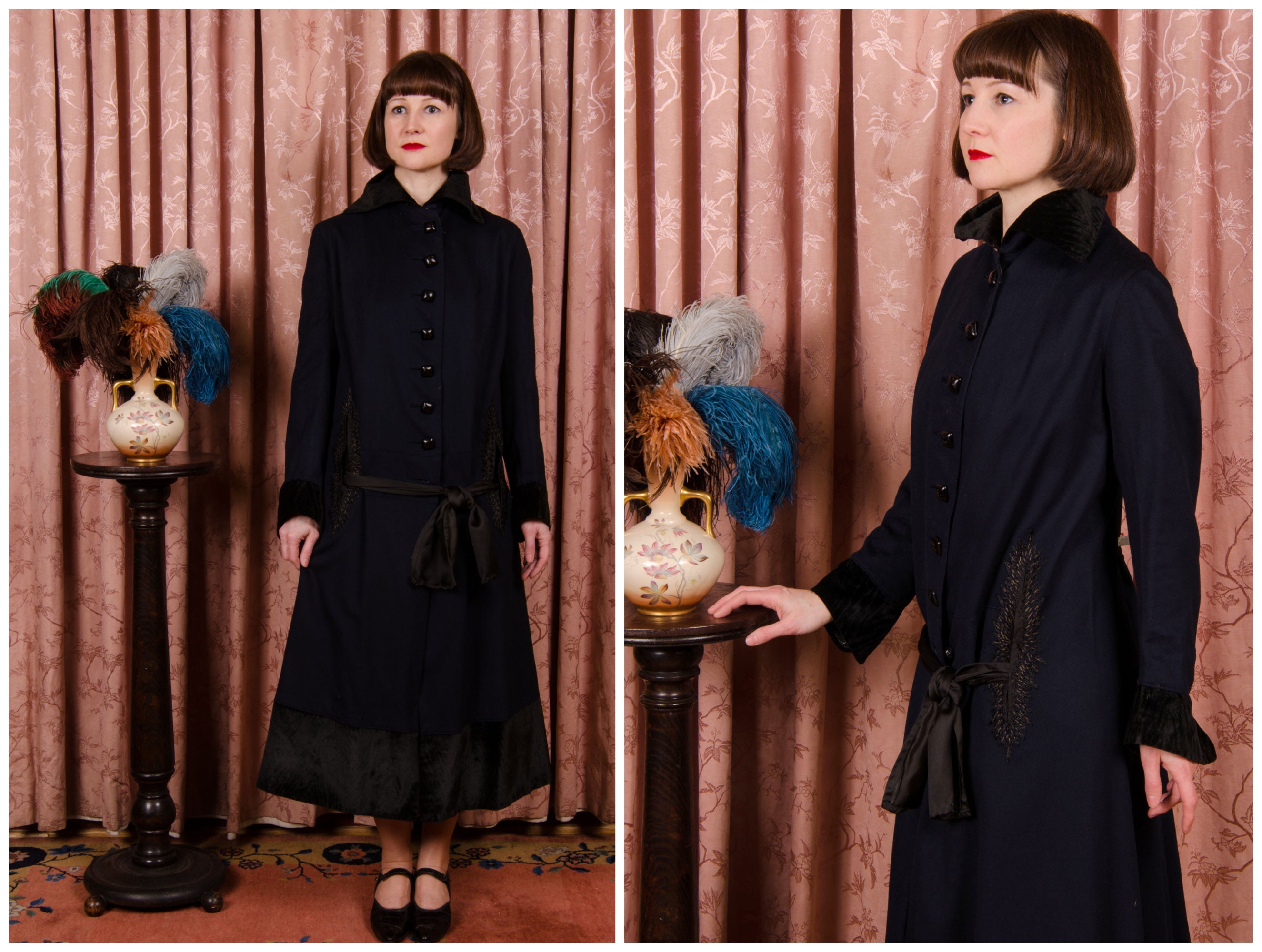 1920s Coat - Striking Vintage Early Vintage 20s Navy Blue Lightweight ...