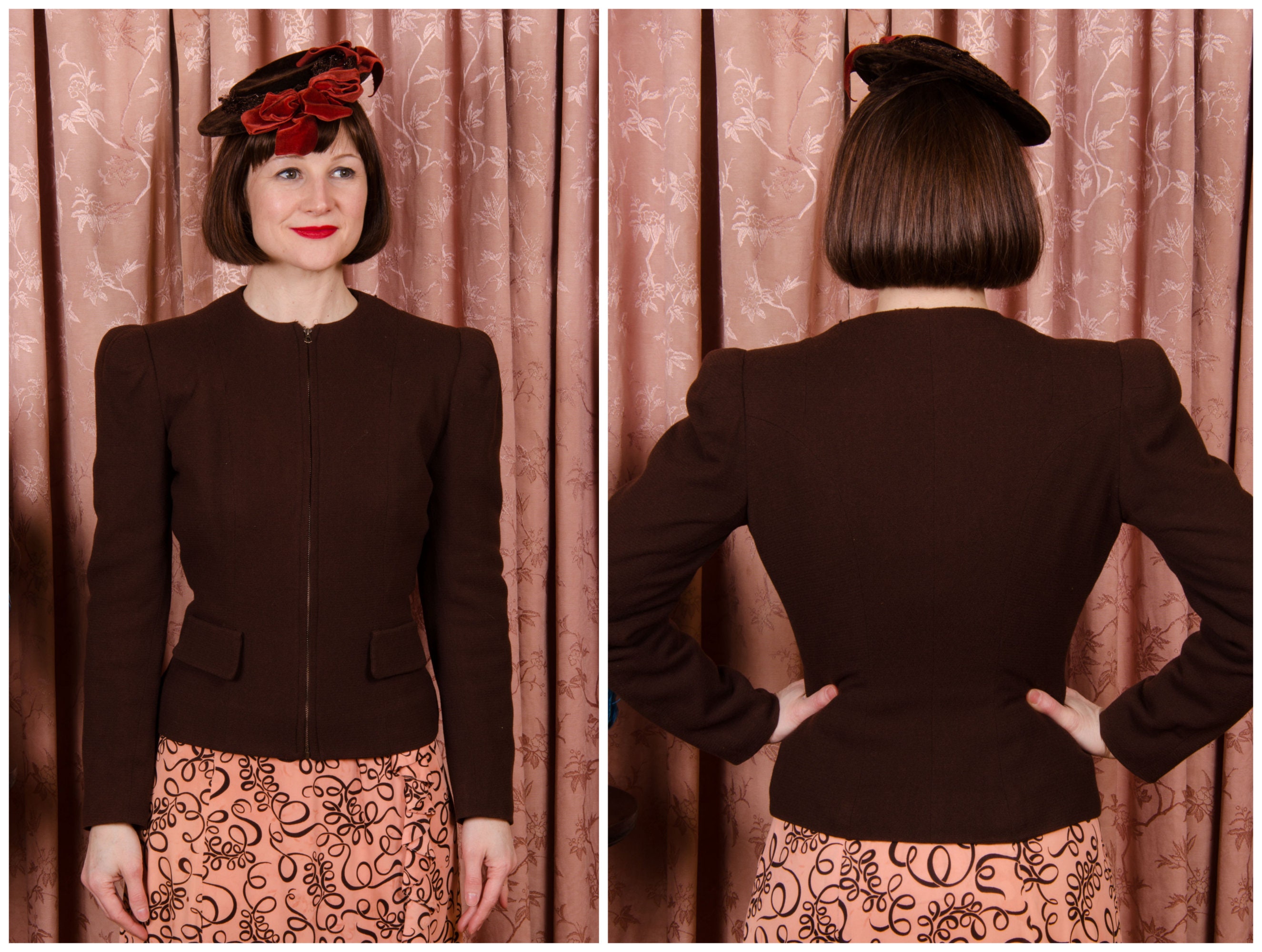 1930s Jacket - Ideal Vintage 30s Tailored Brown Wool Zip Front ...