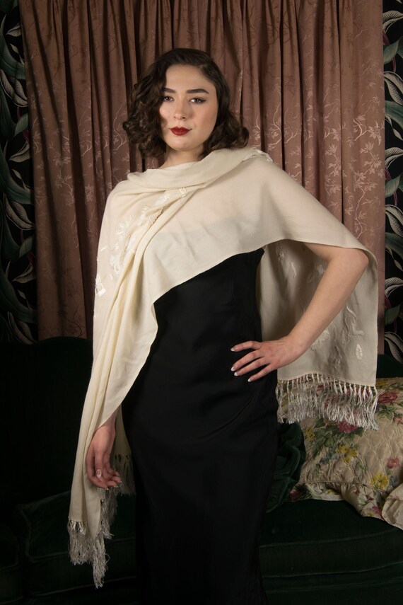 1950s Shawl - Elegantly Beaded and Embroidered Vintag… - Gem