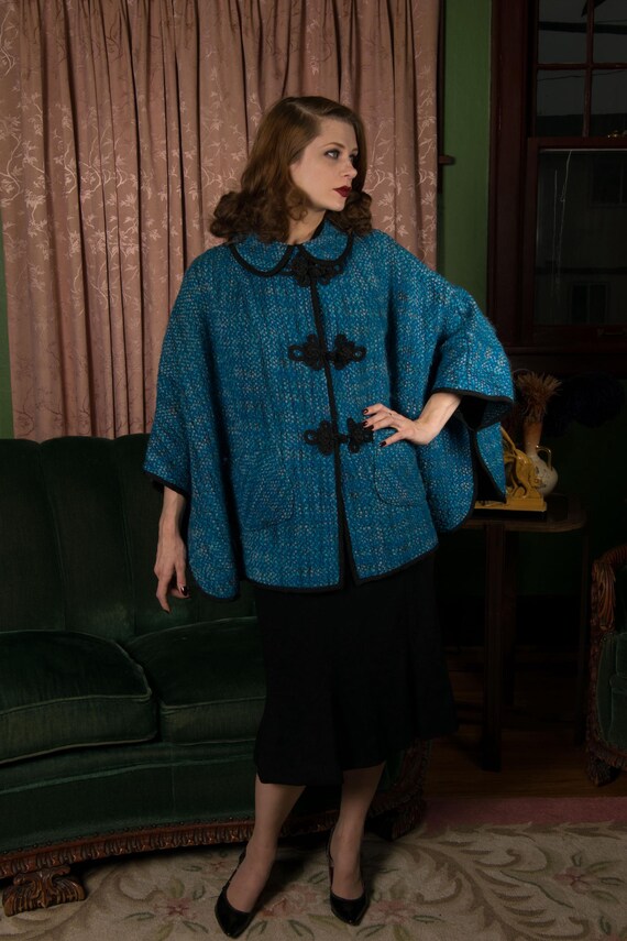 1960s Cape - Gorgeous 60s Woven Tweed Mohair Cape wit… - Gem